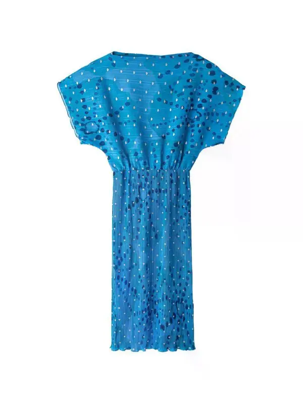 NEVER FULLY DRESSED Plissé Polka-dot Midi Dress - Blue
