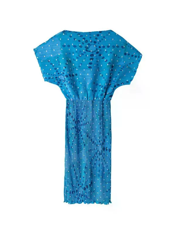 NEVER FULLY DRESSED Plissé Polka-dot Midi Dress