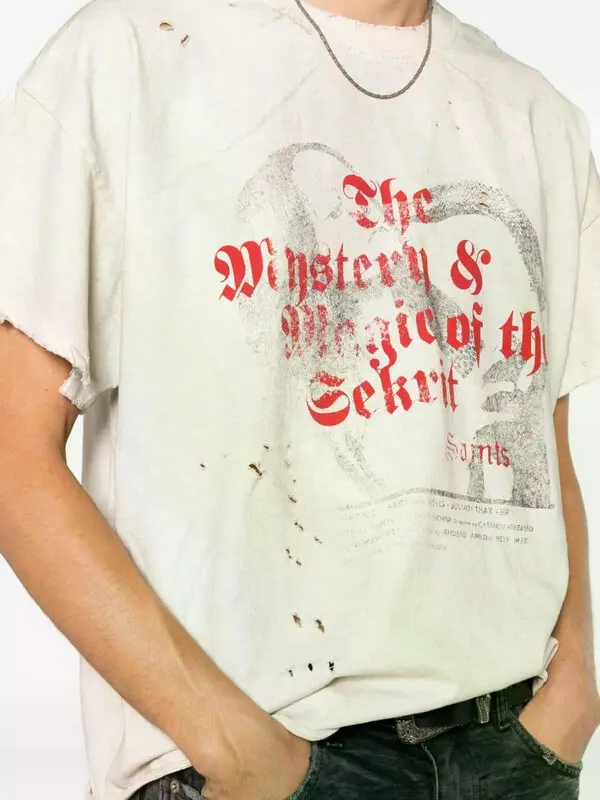 SEKRIT Graphic-print Distressed T-shirt
