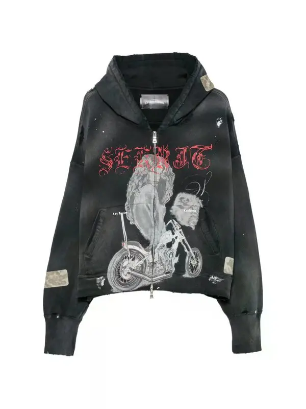 SEKRIT Graphic-print Distressed Hoodie