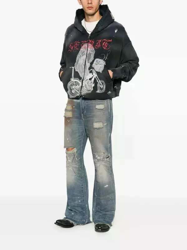 SEKRIT Graphic-print Distressed Hoodie