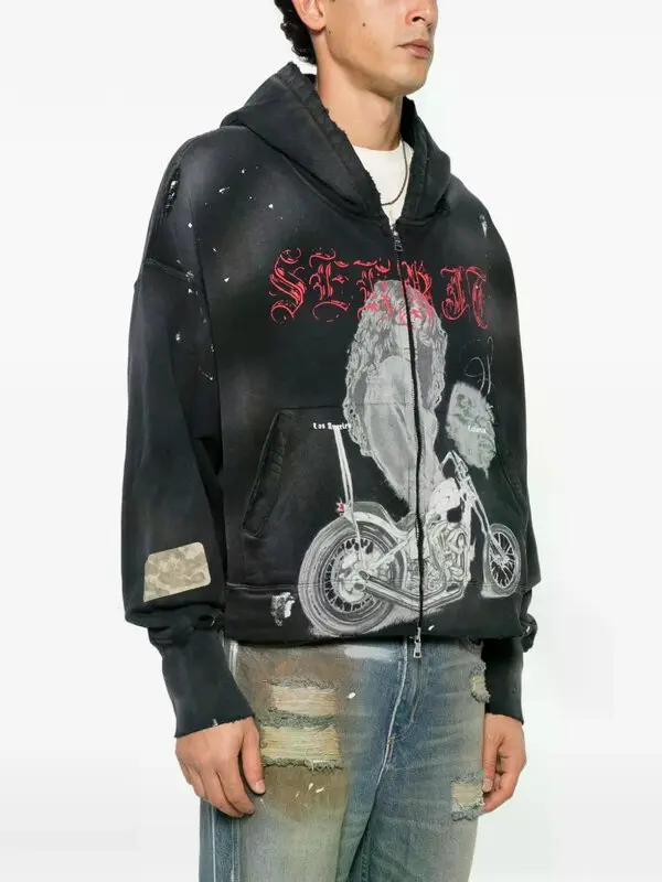SEKRIT Graphic-print Distressed Hoodie