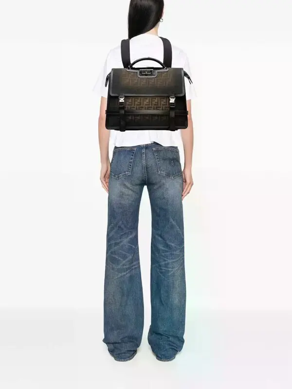 Fendi 2010-2026 Medium Zucca Canvas Peekaboo Iseeu Convertible Backpack - Black