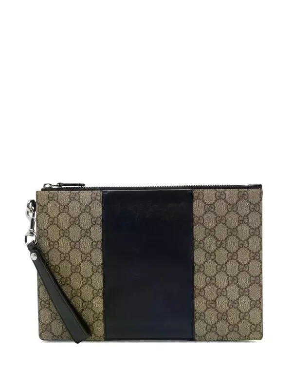 Gucci 2000-2015 Gg Supreme Wristlet Zip Pouch Clutch Bag