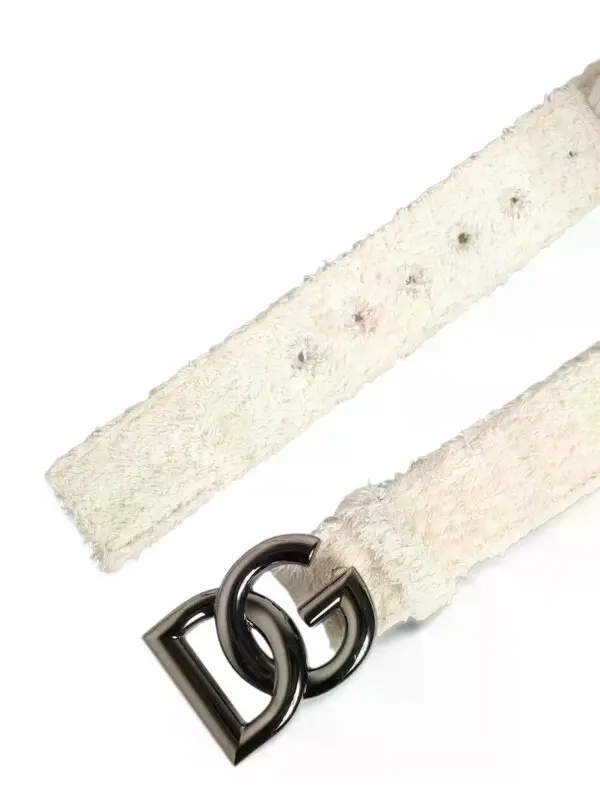 Dolce & Gabbana White Cotton-fleece Dg-logo Metal-buckle Belt - Neutrals