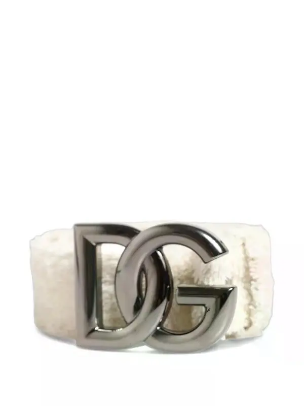 Dolce & Gabbana White Cotton-fleece Dg-logo Metal-buckle Belt