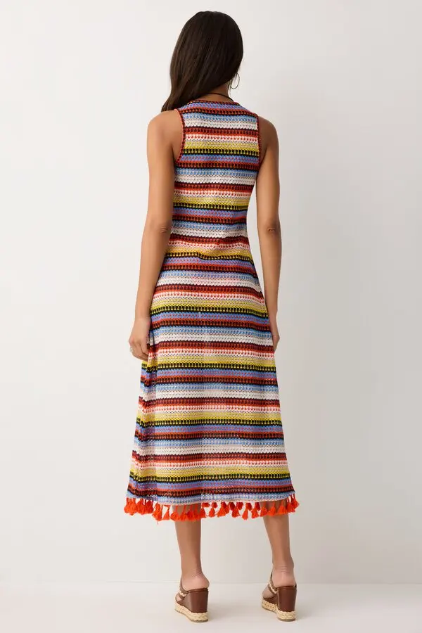 Ramy Brook Mya Striped Crochet Knit Midi Coverup Dress