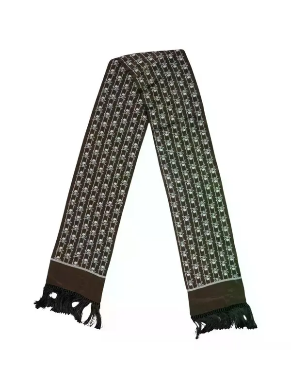 Dolce & Gabbana Skull-print Fringed Scarf - Brown