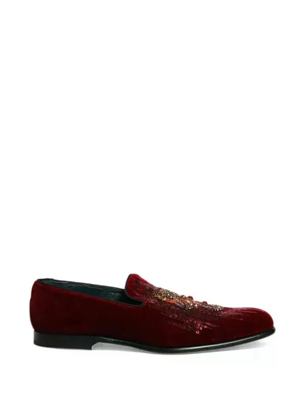 Dolce & Gabbana Crystal-embellished Loafers - Red