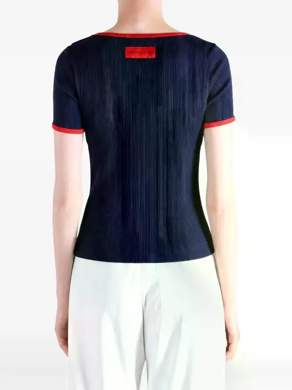MARINE SERRE Moon Logo Bicolor Ribbed Jersey Squareneck T-shirt