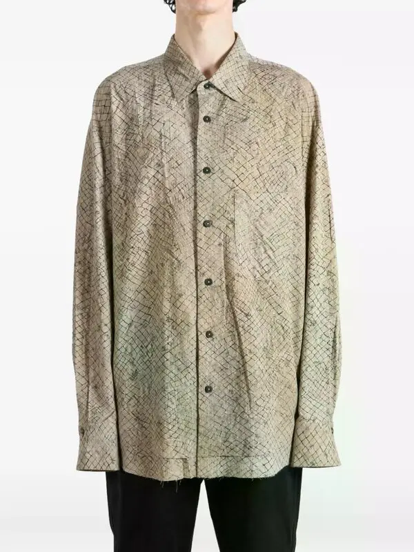 ZIGGY CHEN Grid-print Raw-cut Shirt