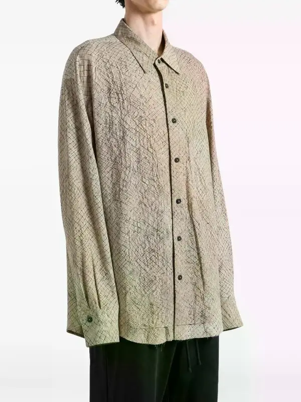 ZIGGY CHEN Grid-print Raw-cut Shirt