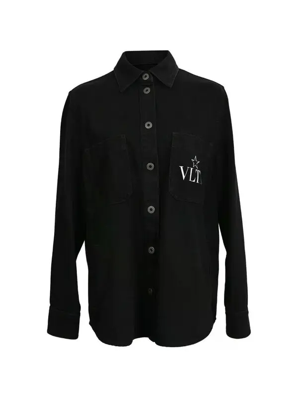 Valentino Garavani Vltn Star Print Denim Shirt - Black