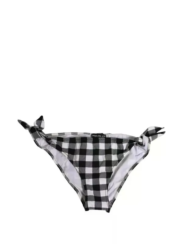 Dolce & Gabbana Gingham-check Side-tie Bikini Bottoms - Black
