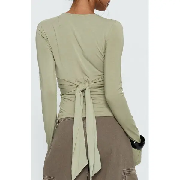 Princess Polly Madelon Long Sleeve Wrap Top - Sage