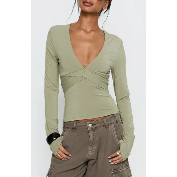 Princess Polly Madelon Long Sleeve Wrap Top