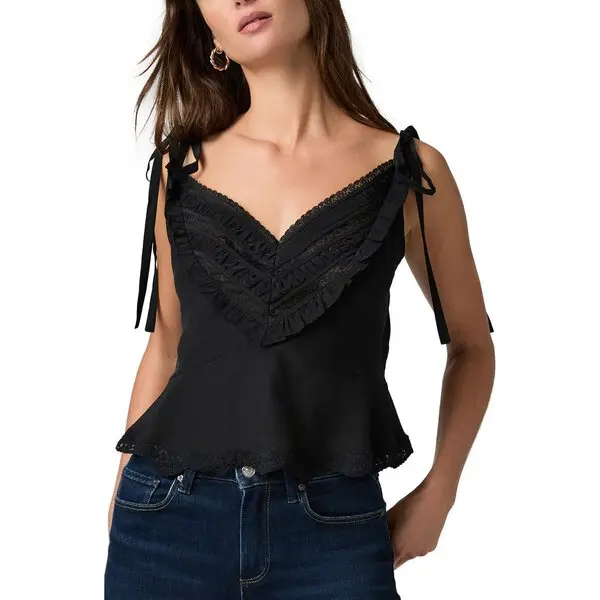 Paige Caroline Silk Top With Lace Trim - Black