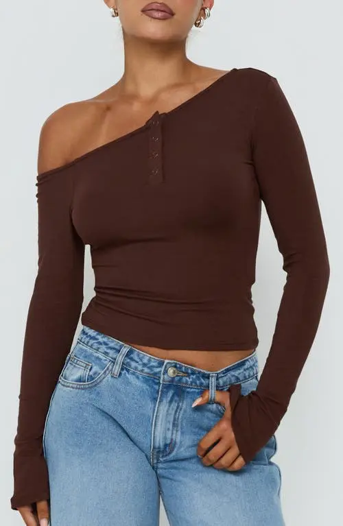 Princess Polly Kleoh Off-the-shoulder Long Sleeve Top - Brown
