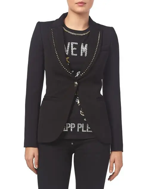 Philipp Plein Embellished Neoprene Peak Lapel Blazer