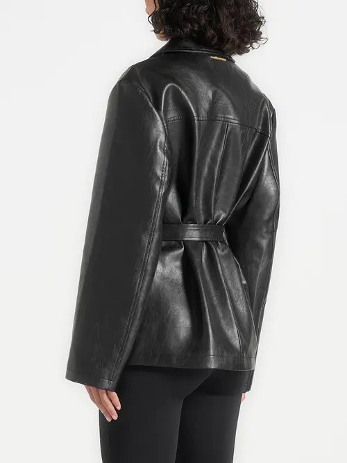 Manière De Voir Opal Belted Leather Blazer Jacket