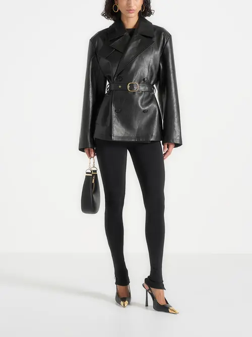 Manière De Voir Opal Belted Leather Blazer Jacket