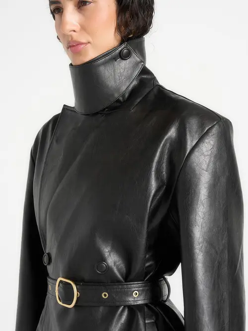 Manière De Voir Opal Belted Leather Blazer Jacket