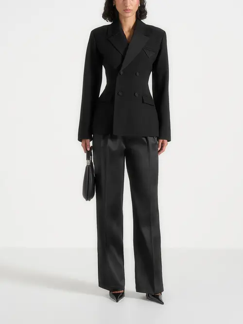 Manière De Voir Maia Double Breasted Satin Lapel Blazer Hourglass