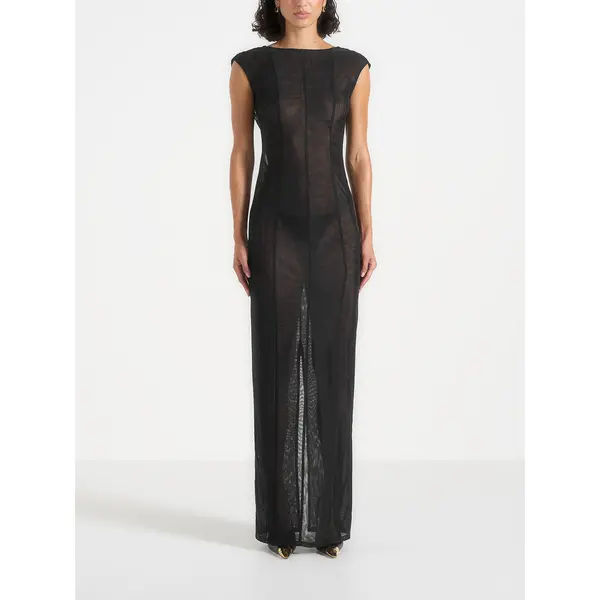 Manière De Voir Ulina Seamed Sheer Back Hardware Detail Maxi Dress - Black