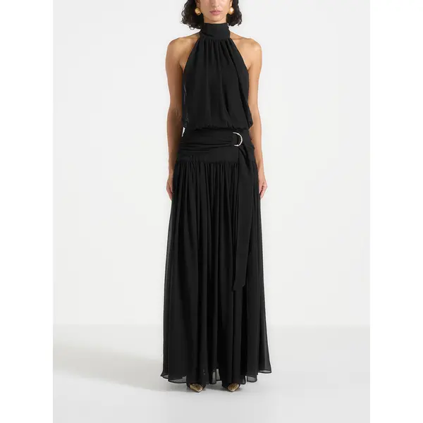 Manière De Voir Giselle Halter Neck Draped Hardware Maxi Dress - Black