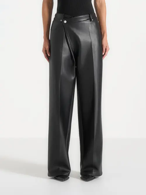Manière De Voir Astrid Wrapover Wide Leg Leather Trousers