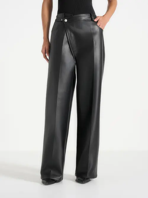Manière De Voir Astrid Wrapover Wide Leg Leather Trousers