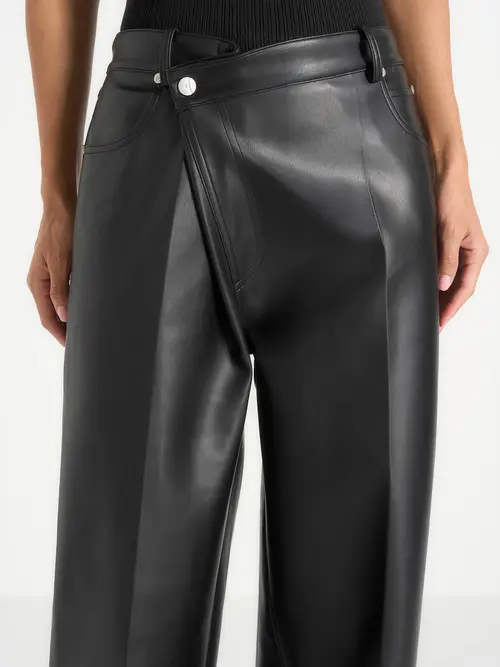 Manière De Voir Astrid Wrapover Wide Leg Leather Trousers