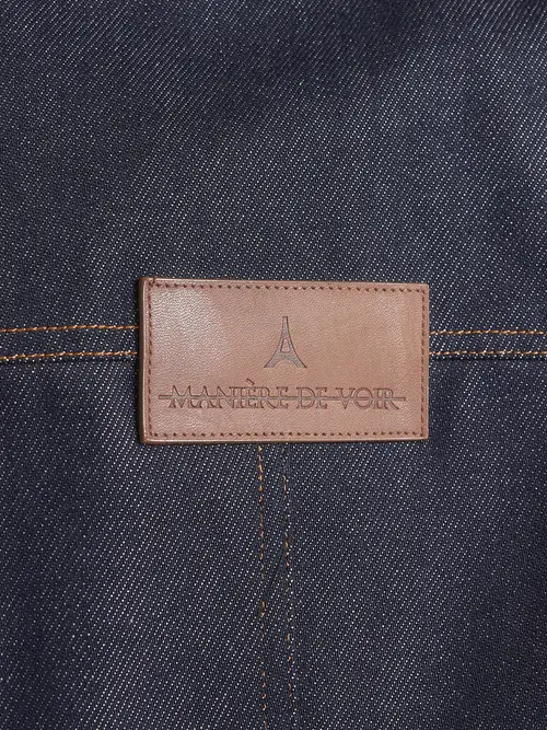 Manière De Voir Imelda Denim Cropped Wide Shoulder Sleeveless Jacket