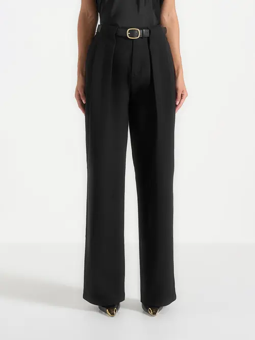Manière De Voir Jodie Belted Box Pleat Tailored Trousers - Black