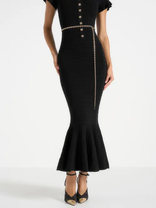 Manière De Voir Fantine Fluted Hem Ottoman Knit Midi Dress