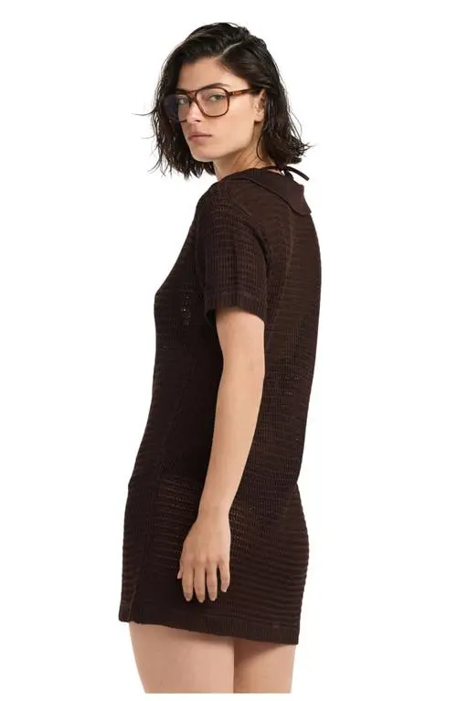 GOTTEX Davi Crochet Collared Mini Dress Cover-up - Brown