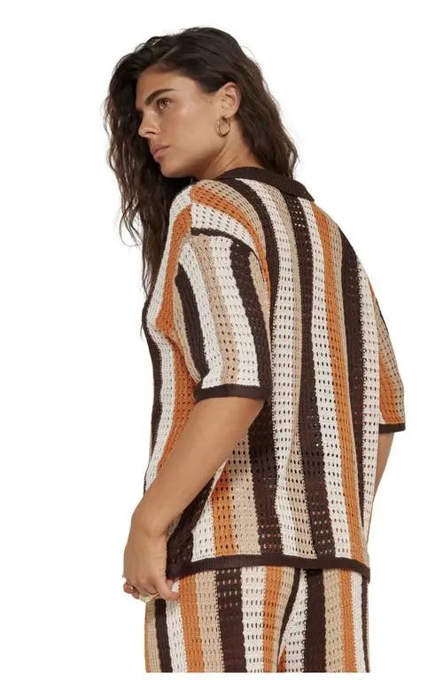GOTTEX Naomi Crochet Collared Button Down Shirt Cover-up - Multi