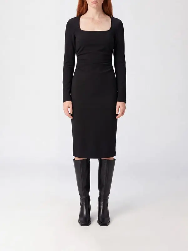 Dolce & Gabbana Midi Sheath Dress In Viscose Blend With Square Neckline - Black
