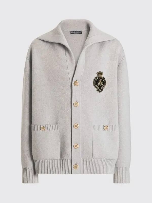 Dolce & Gabbana Virgin Wool Cardigan With Crest And Patch Pockets