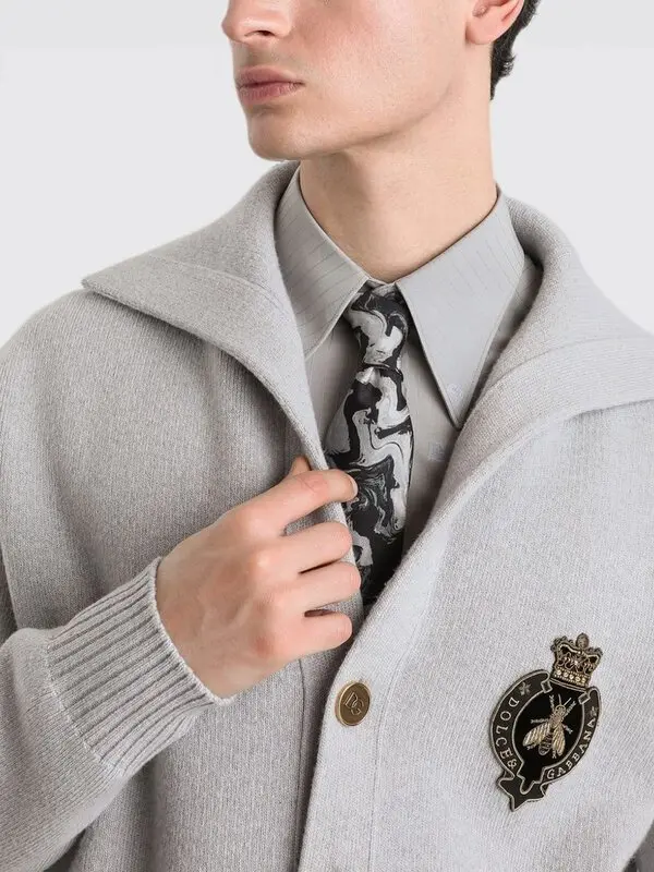 Dolce & Gabbana Virgin Wool Cardigan With Crest And Patch Pockets