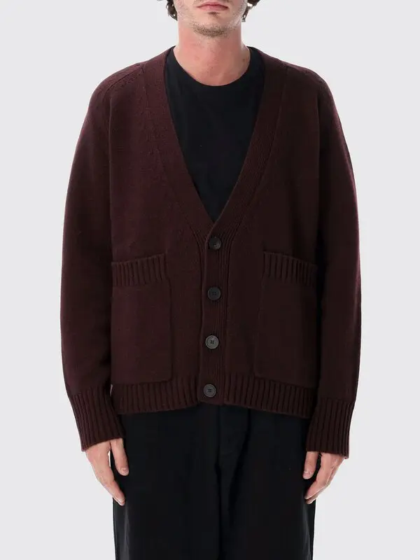 Studio Nicholson V-neck Cardigan In Pure Lambswool With Patch Pockets