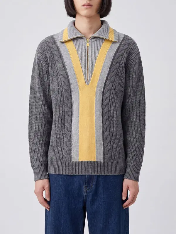Drole De Monsieur Abstract Pattern Wool And Cashmere Half-zip High Neck Jumper