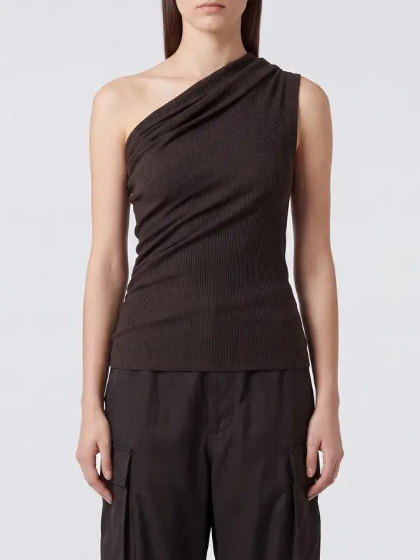 Rick Owens Draped One-shoulder Virgin Wool Top - Mud