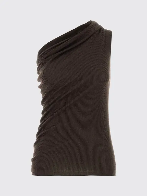 Rick Owens Draped One-shoulder Virgin Wool Top - Mud