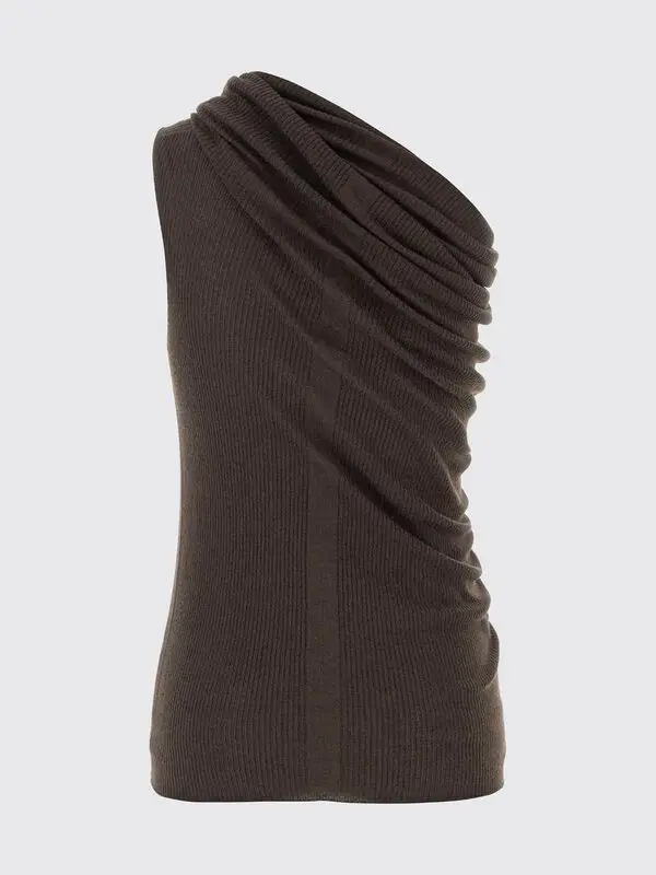 Rick Owens Draped One-shoulder Virgin Wool Top - Mud