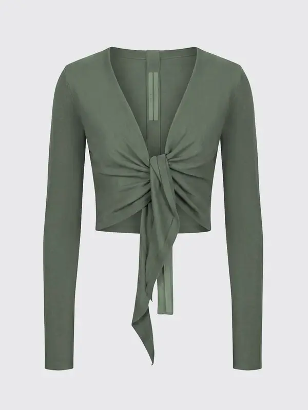 Rick Owens Cropped Wool V-neck Cardigan With Tie Fastening - Dust