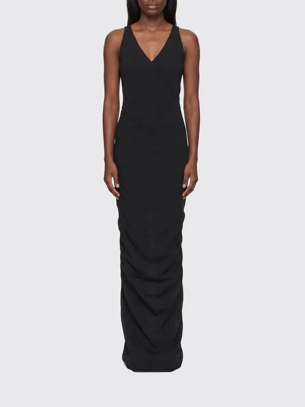 Rick Owens Long Off-the-shoulder Sheath Dress In Ruched Cotton