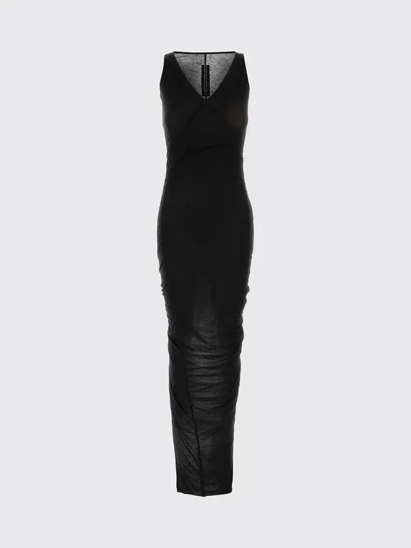 Rick Owens Long Off-the-shoulder Sheath Dress In Ruched Cotton