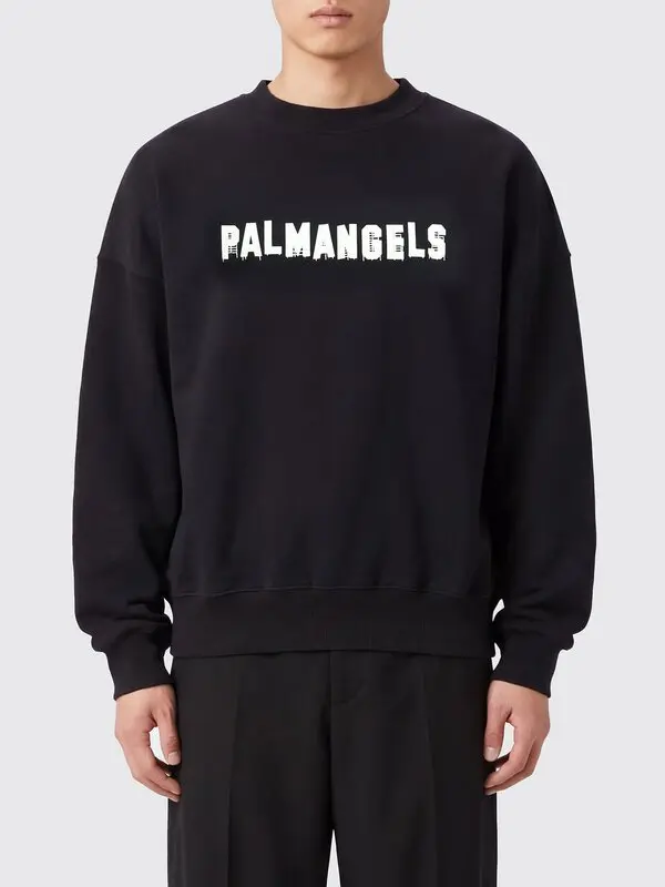 Palm Angels Cotton Crewneck Sweatshirt With Contrasting Logo And Dropped Shoulders - Black