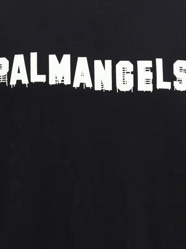 Palm Angels Cotton Crewneck Sweatshirt With Contrasting Logo And Dropped Shoulders - Black